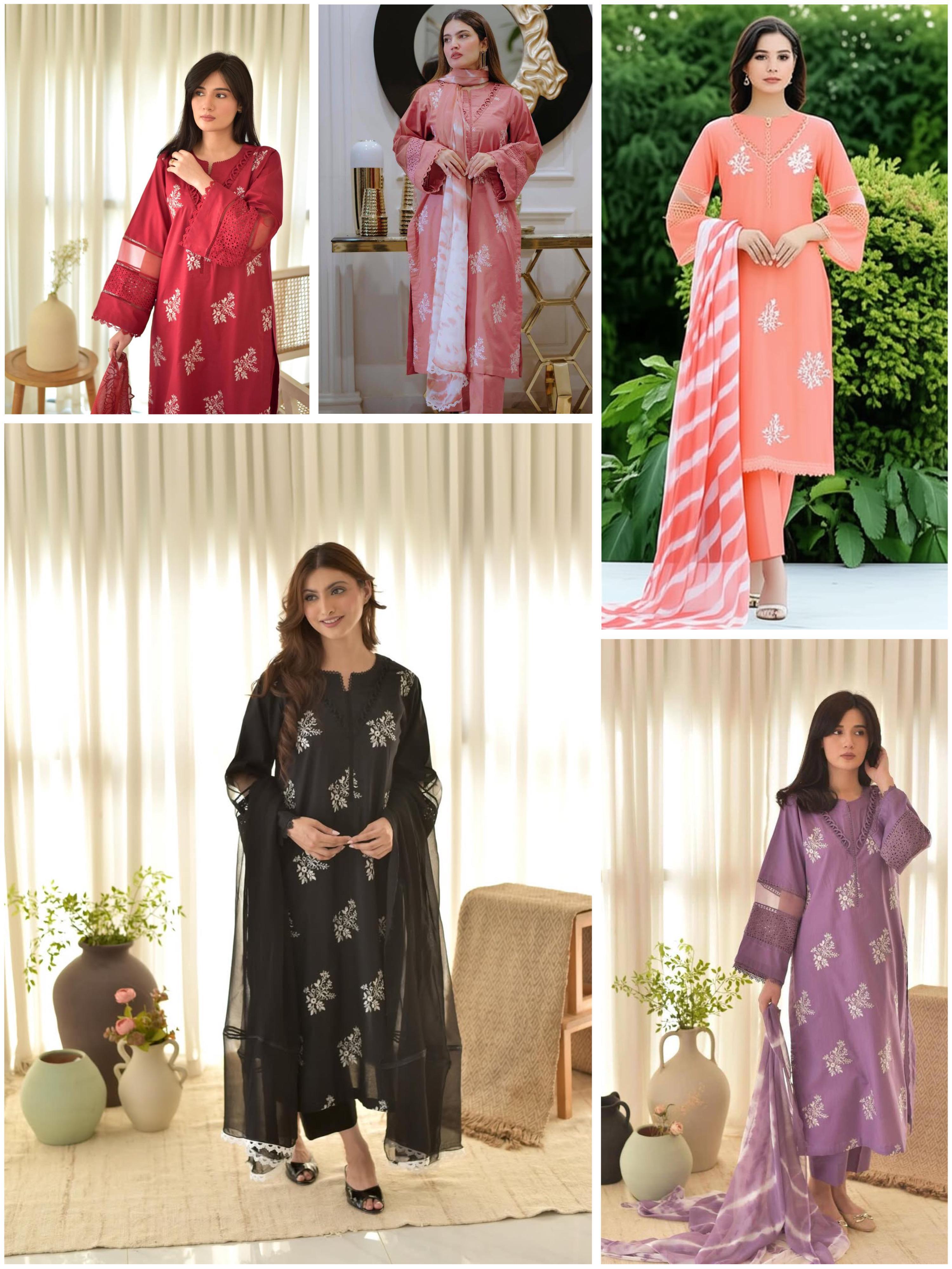 Elegant Embroidered Suit Set with Printed Dupatta – House of she look